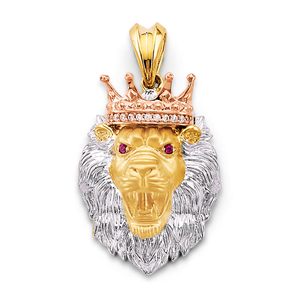14K Tri Color Gold CZ Lion Face With Crown Pendant – Silverdepot