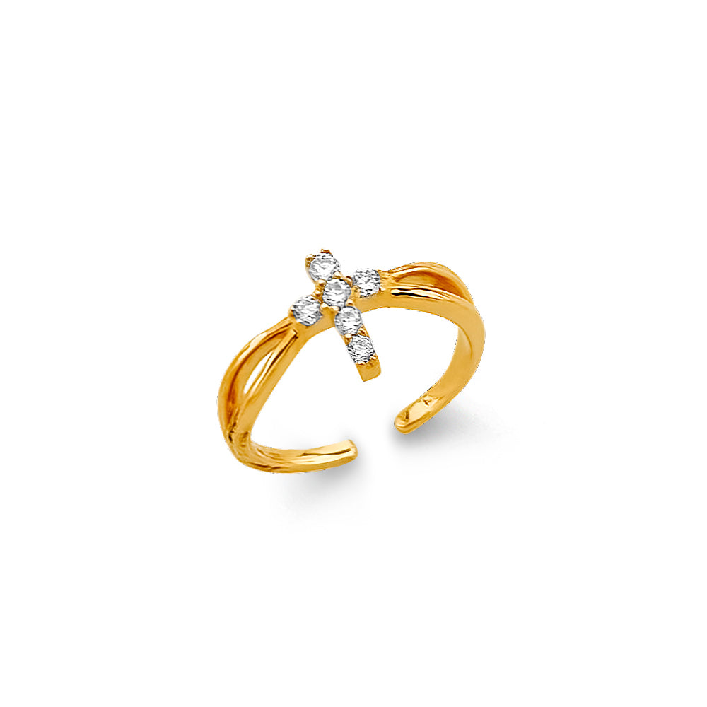 14K Yellow Gold CZ Cross Toe Ring – Silverdepot