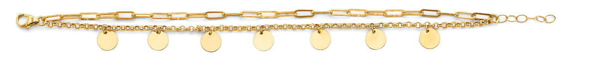 14K Yellow Gold 2 Line Link And Charm Bracelet – Silverdepot