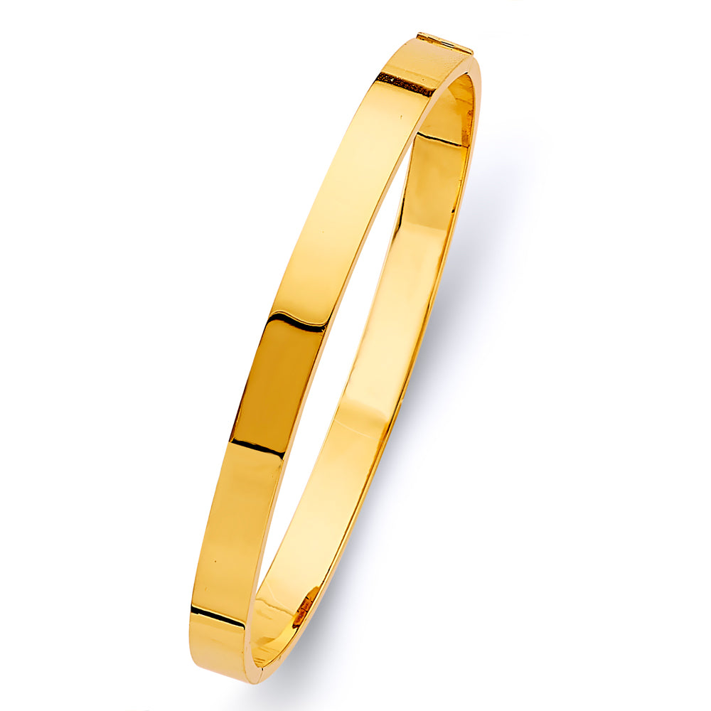 14K Yellow Gold 6mm Square Plain Hollow Oval Bangle – Silverdepot