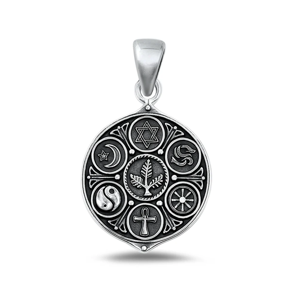 Sterling Silver Oxidized And High Polished Co-Exist Symbols Pendant ...