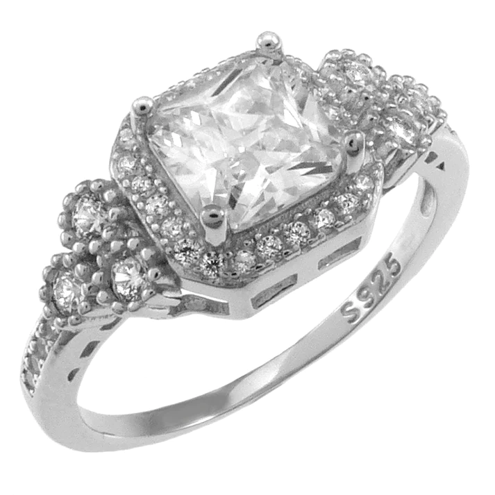 Sterling Silver Princess Cut CZ Engagement Ring – Silverdepot