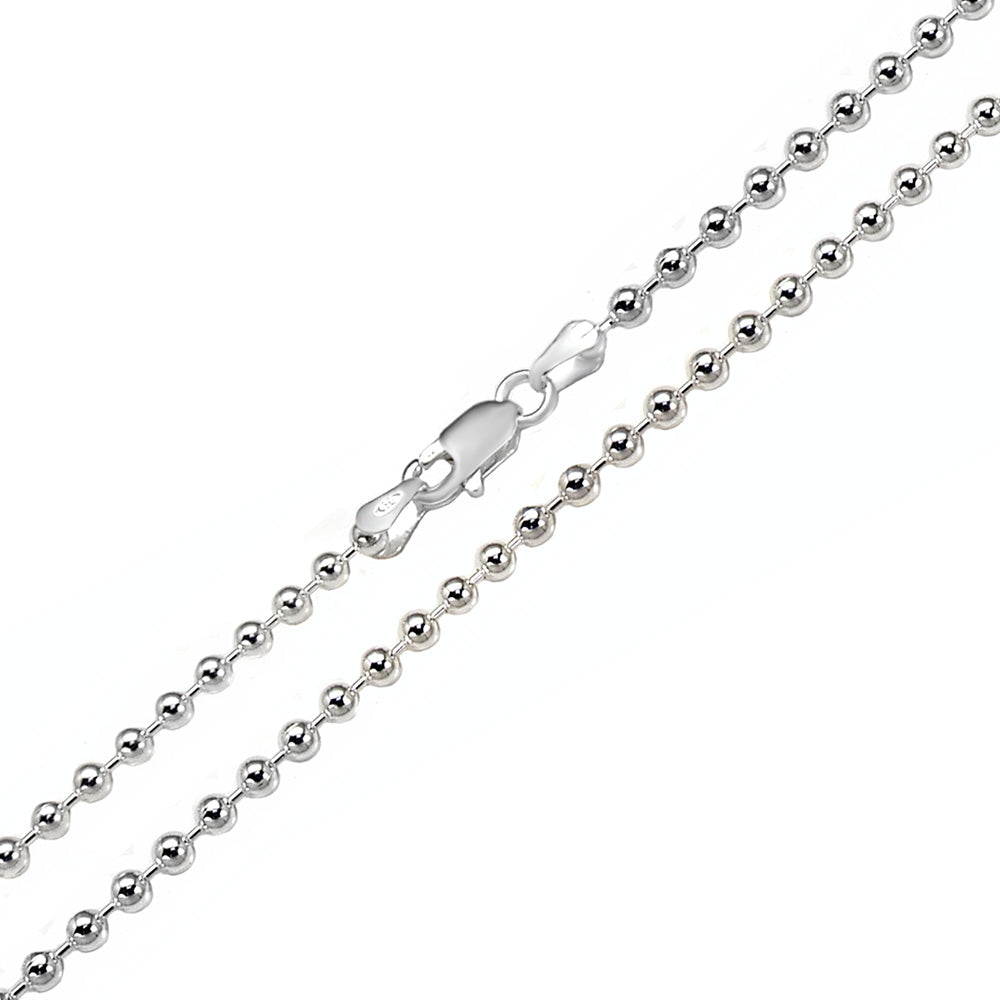 Sterling Silver Italian Bead Chain 250- 2.5mm with Lobster Clasp ...
