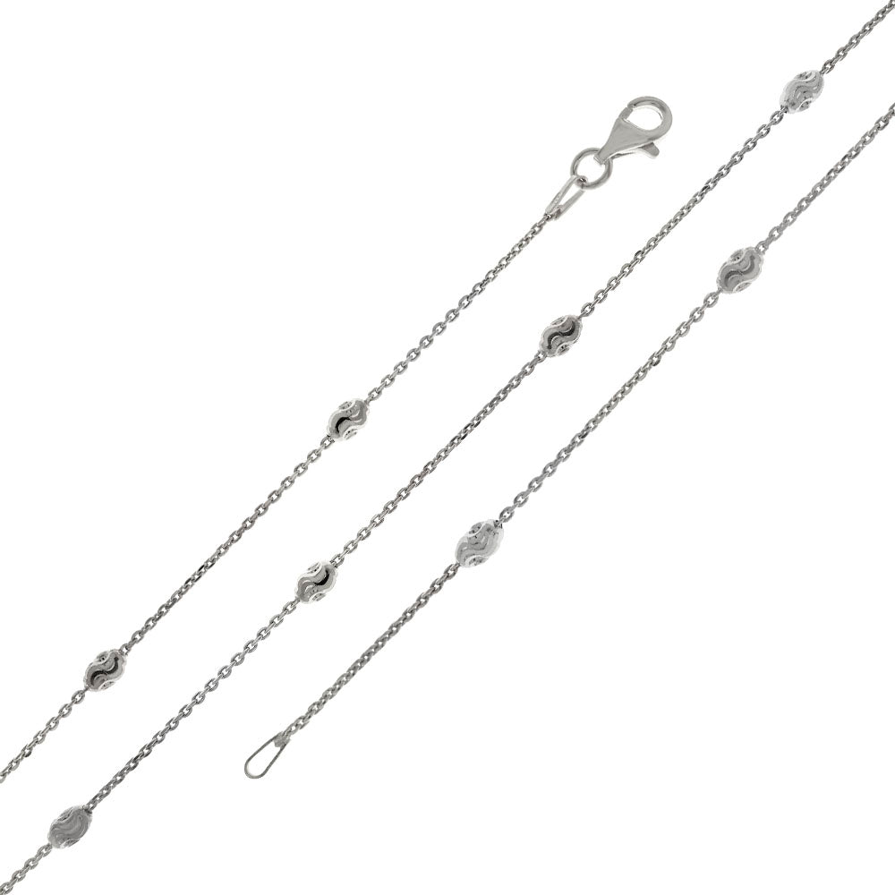 Sterling Silver Italian 3mm Oval Diamond Cut Bead Station Chain ...
