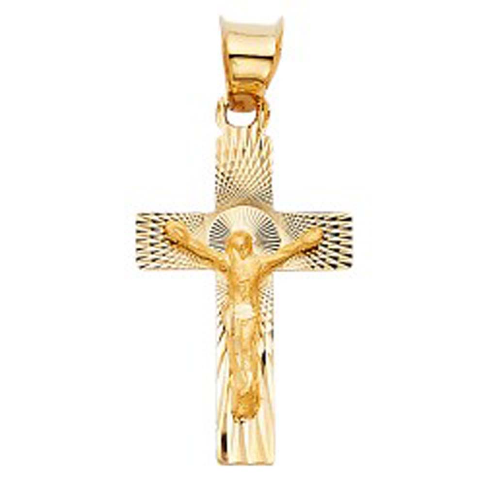 14K Yellow Gold 13mm Religious Crucifix Stamp Pendant – Silverdepot