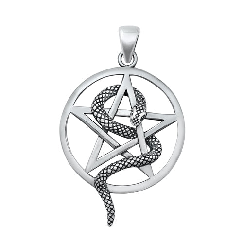 Sterling Silver Oxidized Pentagram And Snake Pendant Face Height-34mm ...