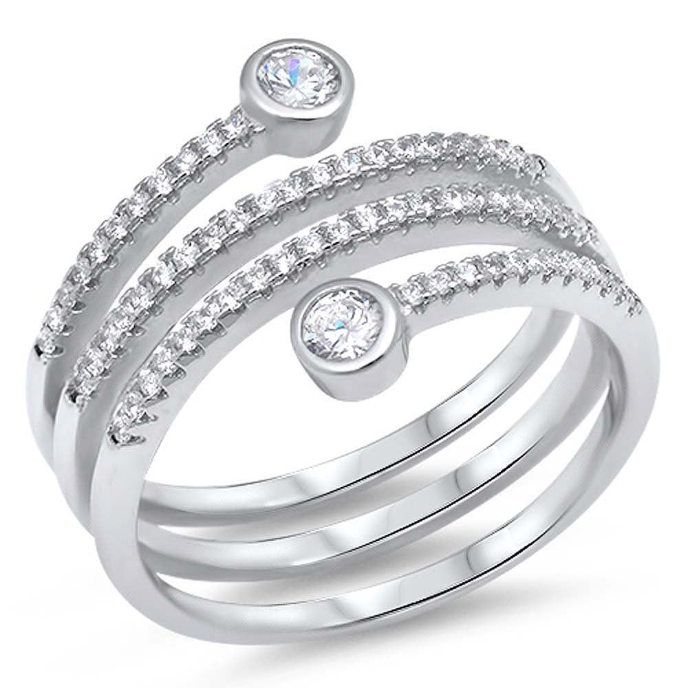 Sterling Silver Wrap Around Ring with Clear CZAnd Face Height of 15mm ...