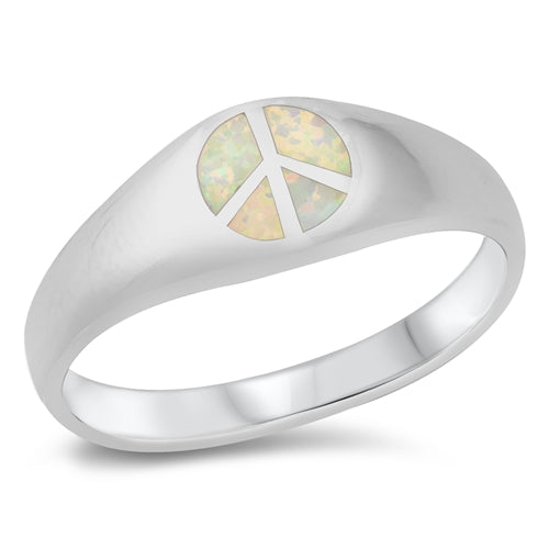 Sterling Silver Peace Sign White Lab Opal Ring – Silverdepot