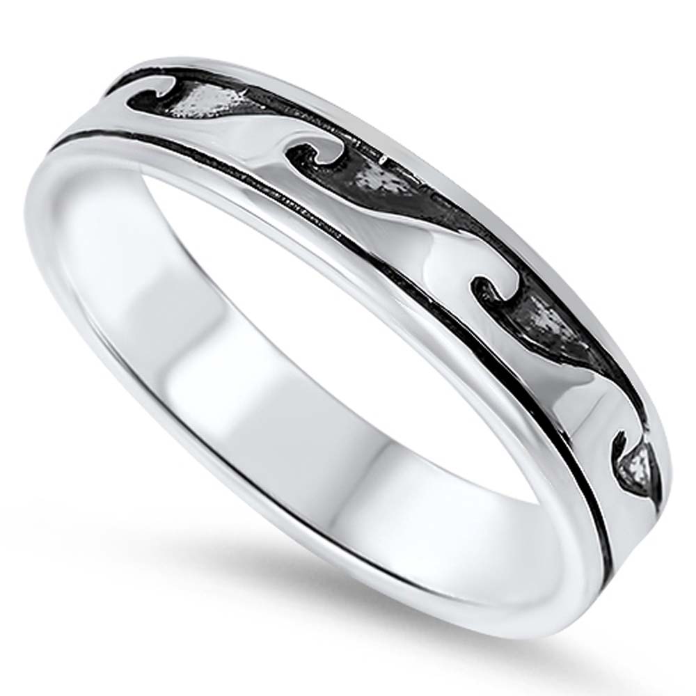 Sterling Silver Two-Tone with Black Inlay Wave Design RingAnd Face ...