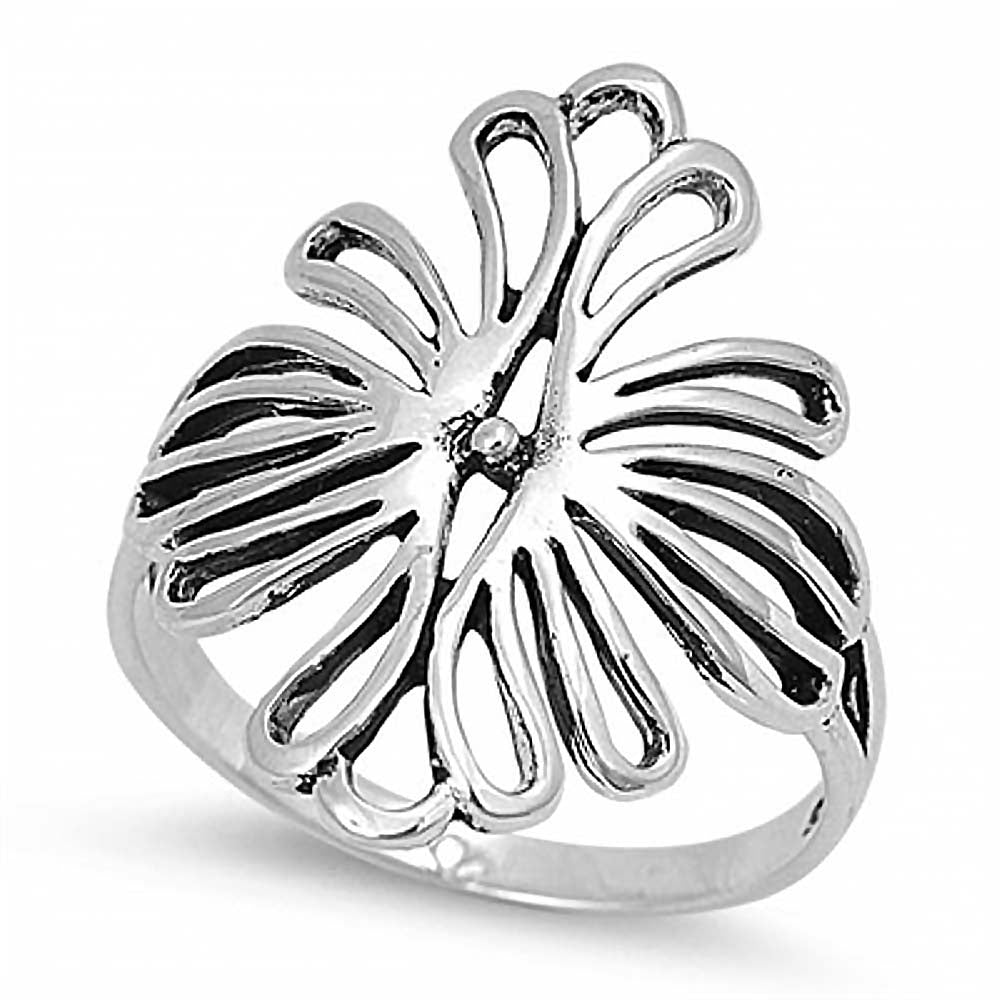 Sterling Silver Fancy Cut-Out Flower Shaped Design Ring with Face ...