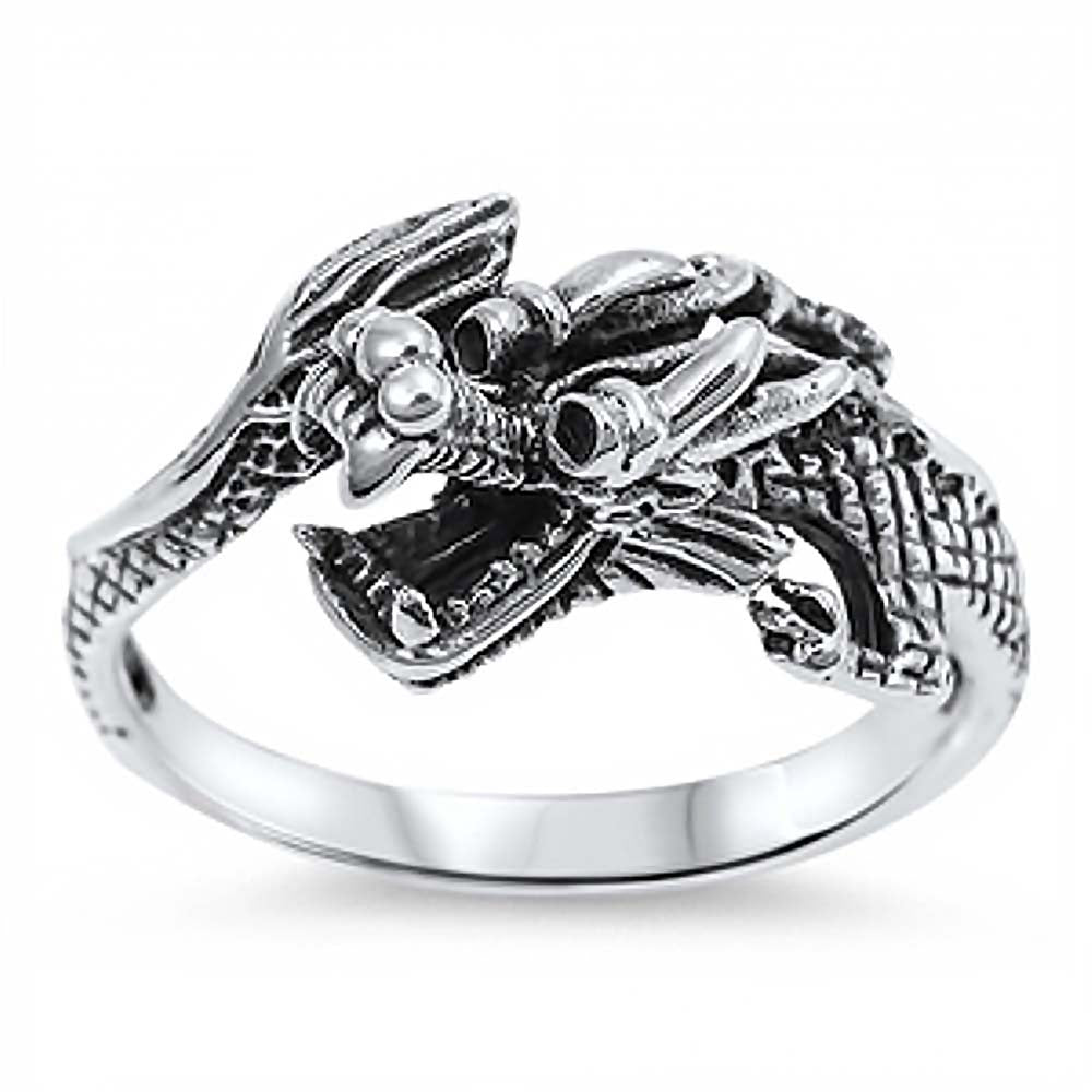 Sterling Silver Chinese Dragon Design Ring with Face Height of 11MM ...