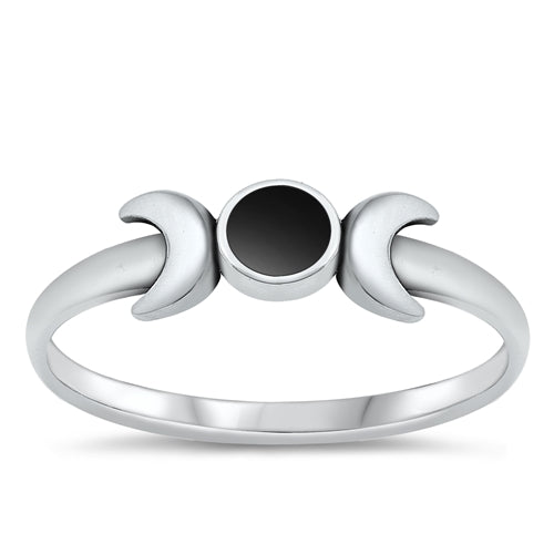 Sterling Silver Moon Black Agate Stone Ring – Silverdepot